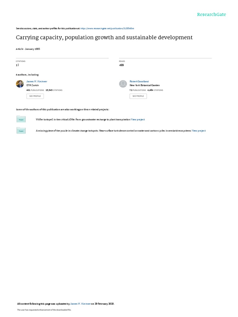 Rapid Population Growth and Human Carrying Capacity | PDF | Economic ...