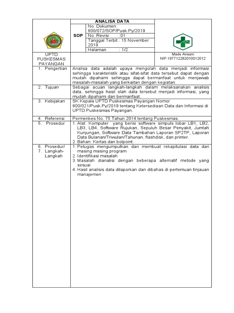 Sop Analisa Data | PDF