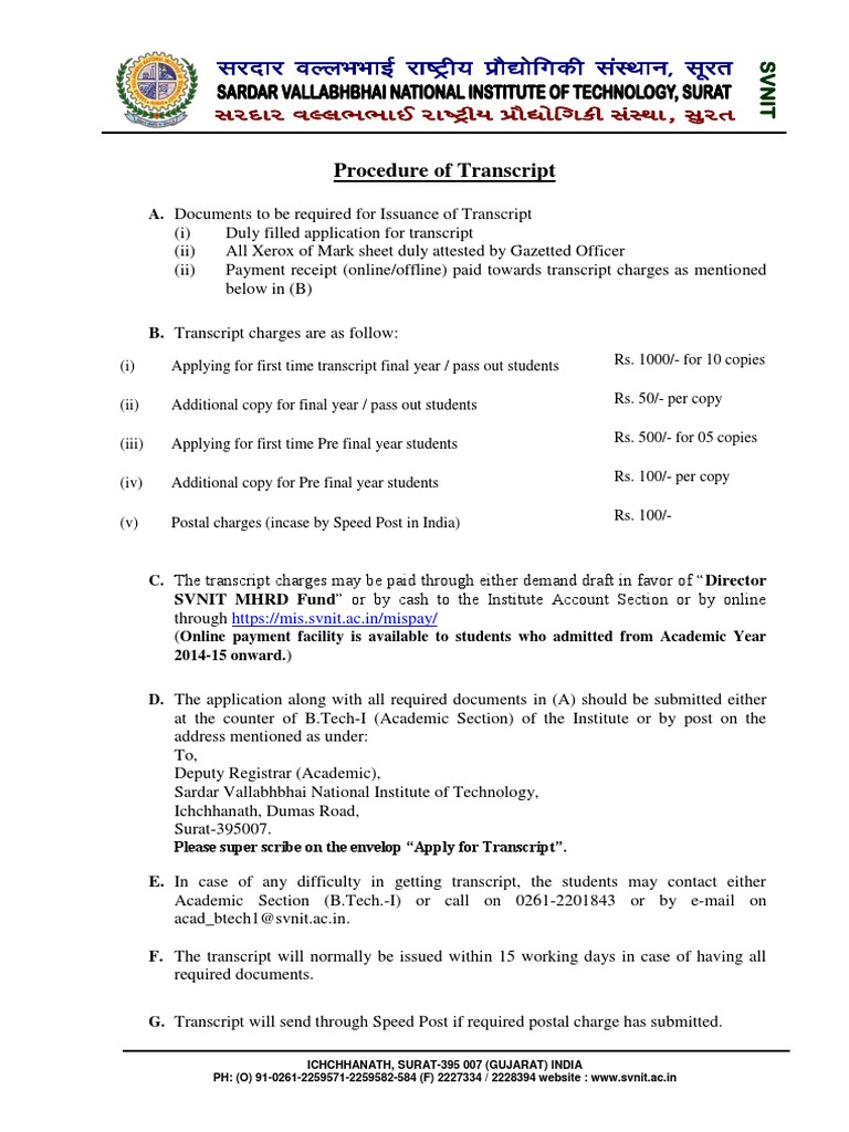 Procedure For Transcript | PDF | Service Industries
