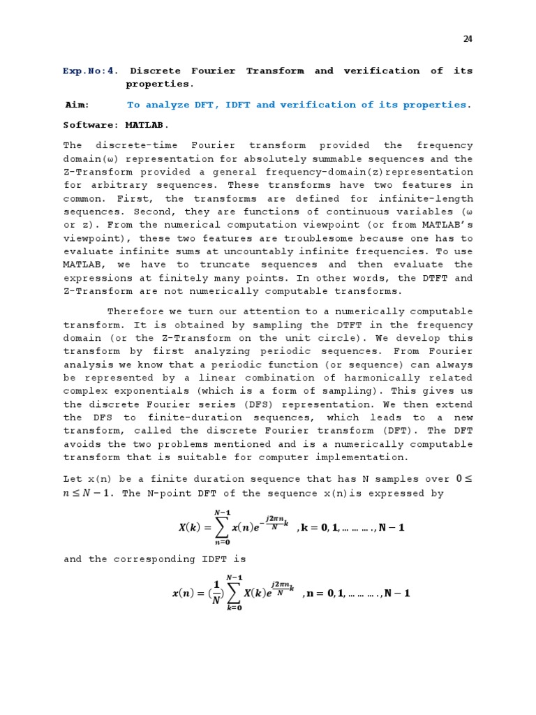 DFT and IDFT Analysis Using MATLAB | PDF | Discrete Fourier Transform | Fourier Transform