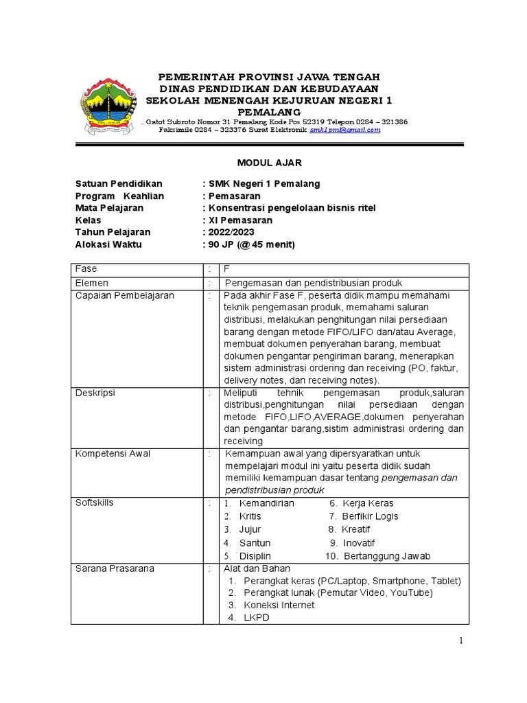 Modul Ajar Pengemasan Dan Pendistribusian Produk Kelas Xi Bisnis Ritel | PDF | Karier & Perkembangan