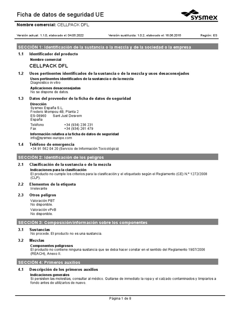 Ficha de Seguridad CELLPACK DFL | PDF | Toxicidad | Agua