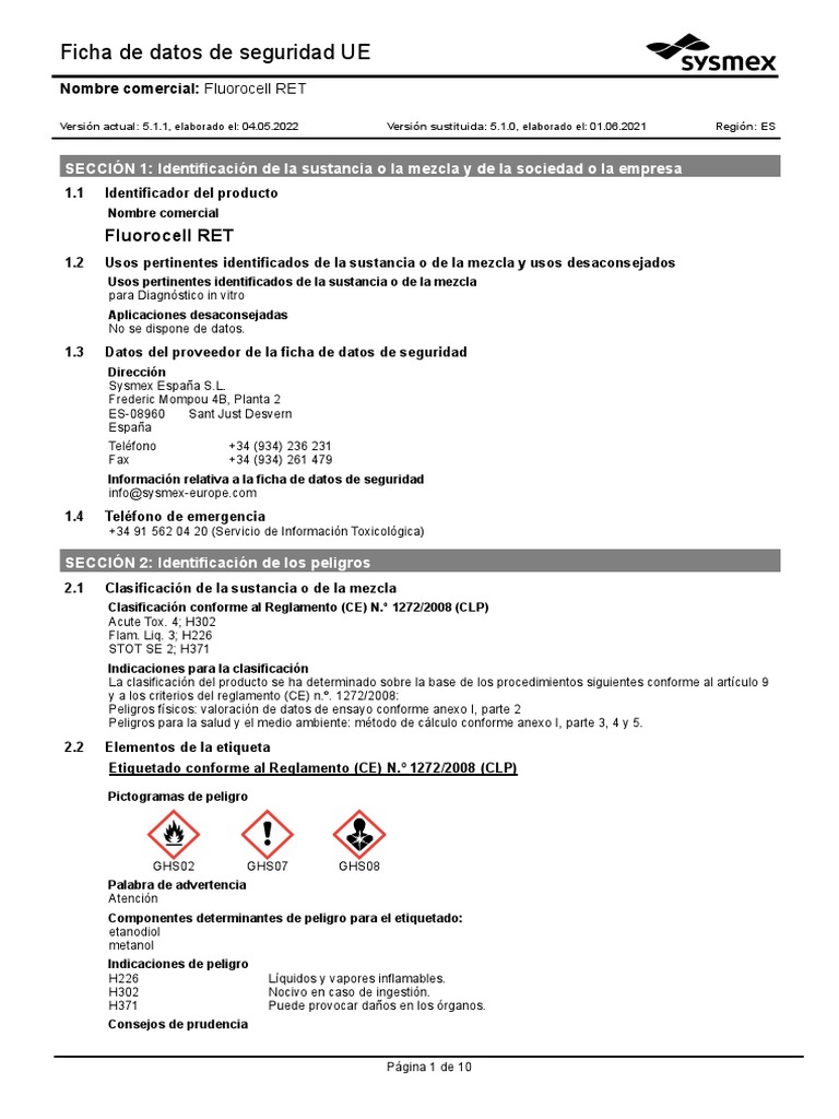 Ficha de Seguridad Fluorocell RET | PDF | Ciencias fisicas | Química