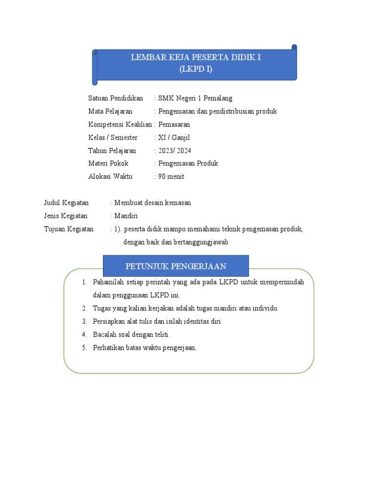 LKPD 1 Membuat Desain Kemasan | PDF