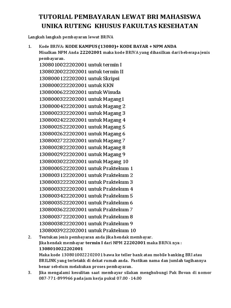 Tutorial Pembayaran Lewat Bri | PDF