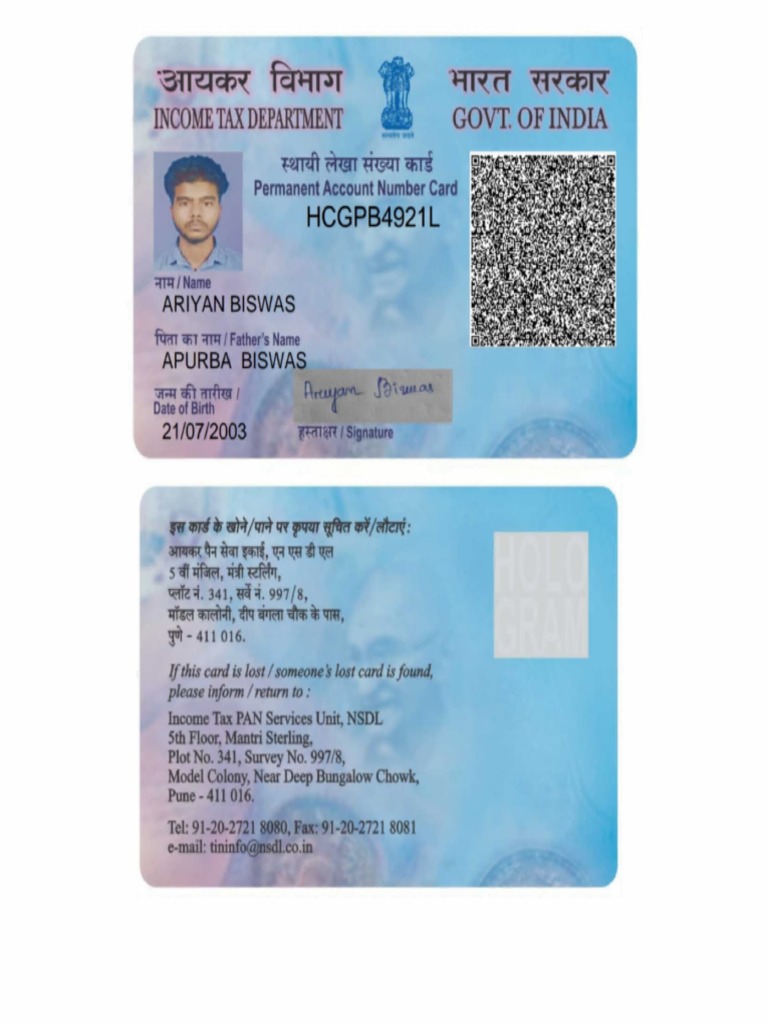 PAN Card Details for Aryan Biswas | PDF