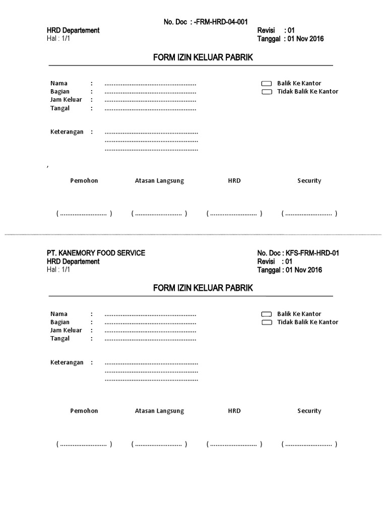 Form Izin Keluar | PDF