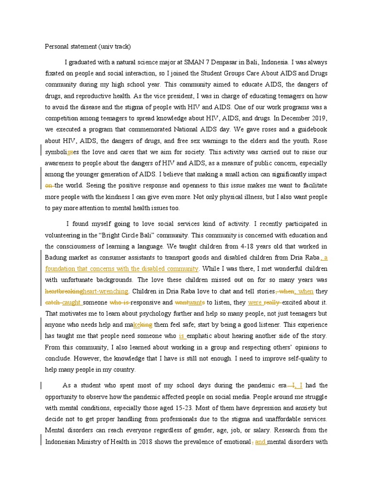 Personal Statement Univ Track - FINAL | PDF | Psychology | Mental Disorder