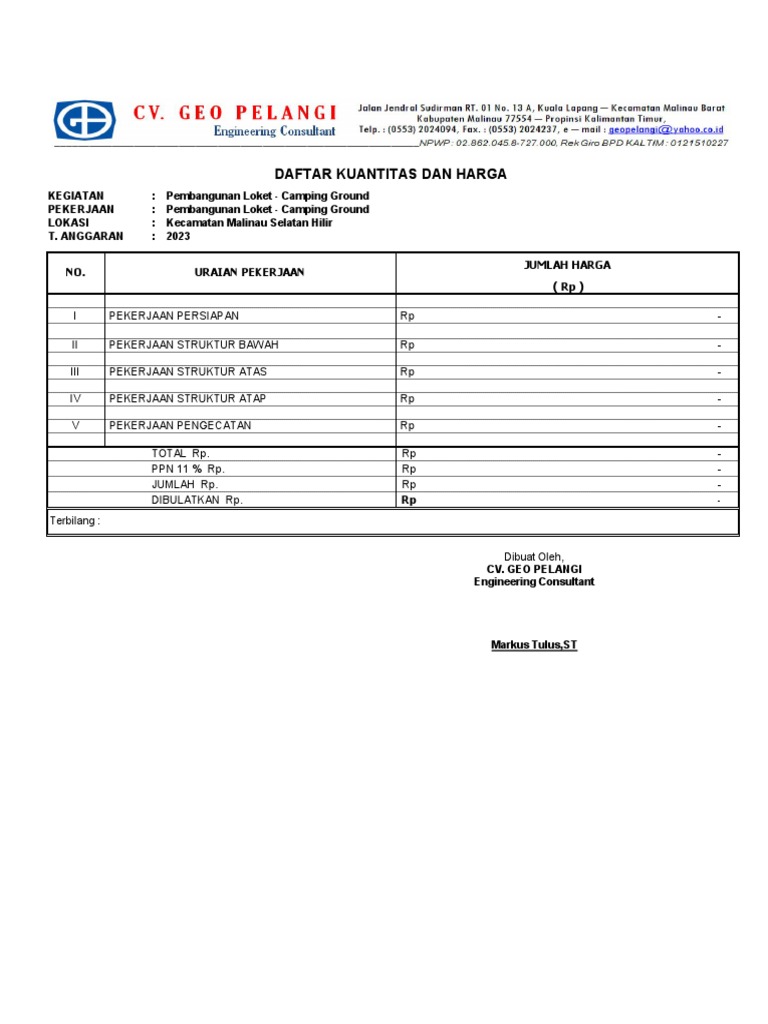 HPS Blank Pembangunan Loket Tane Olen | PDF