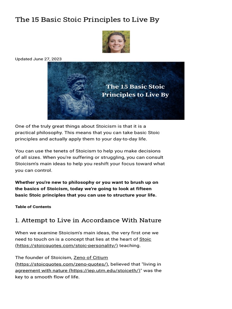 The 15 Basic Stoic Principles To Live by | PDF | Stoicism | Epictetus