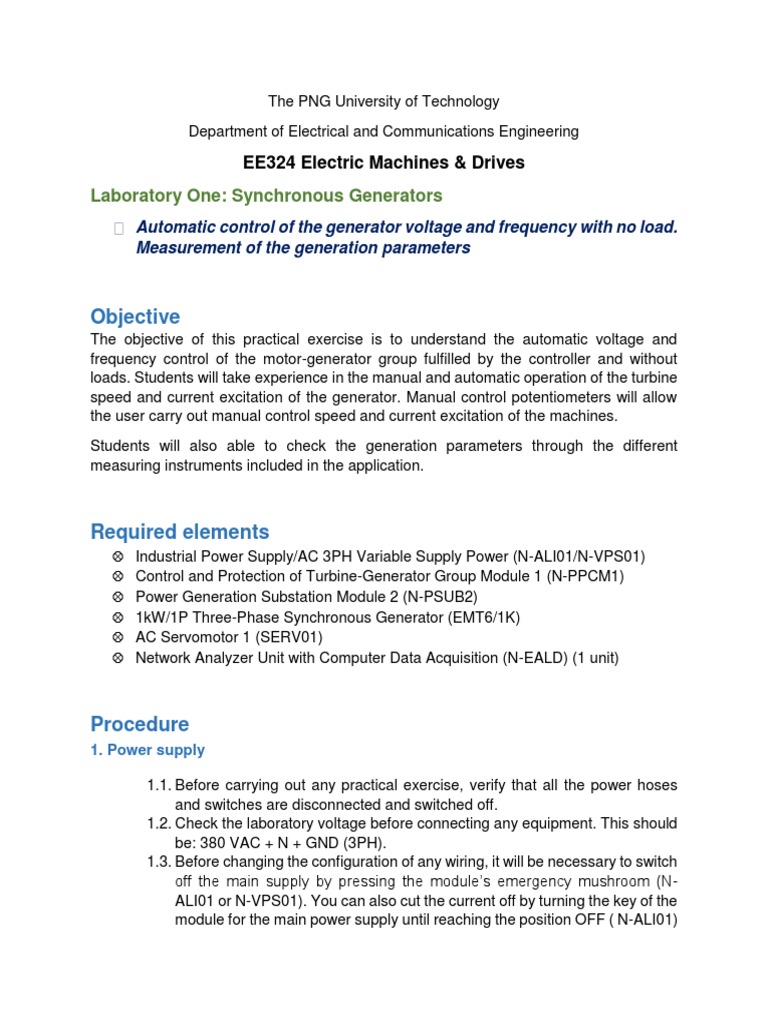 Synchronous Generator Control Lab | PDF | Technology & Engineering