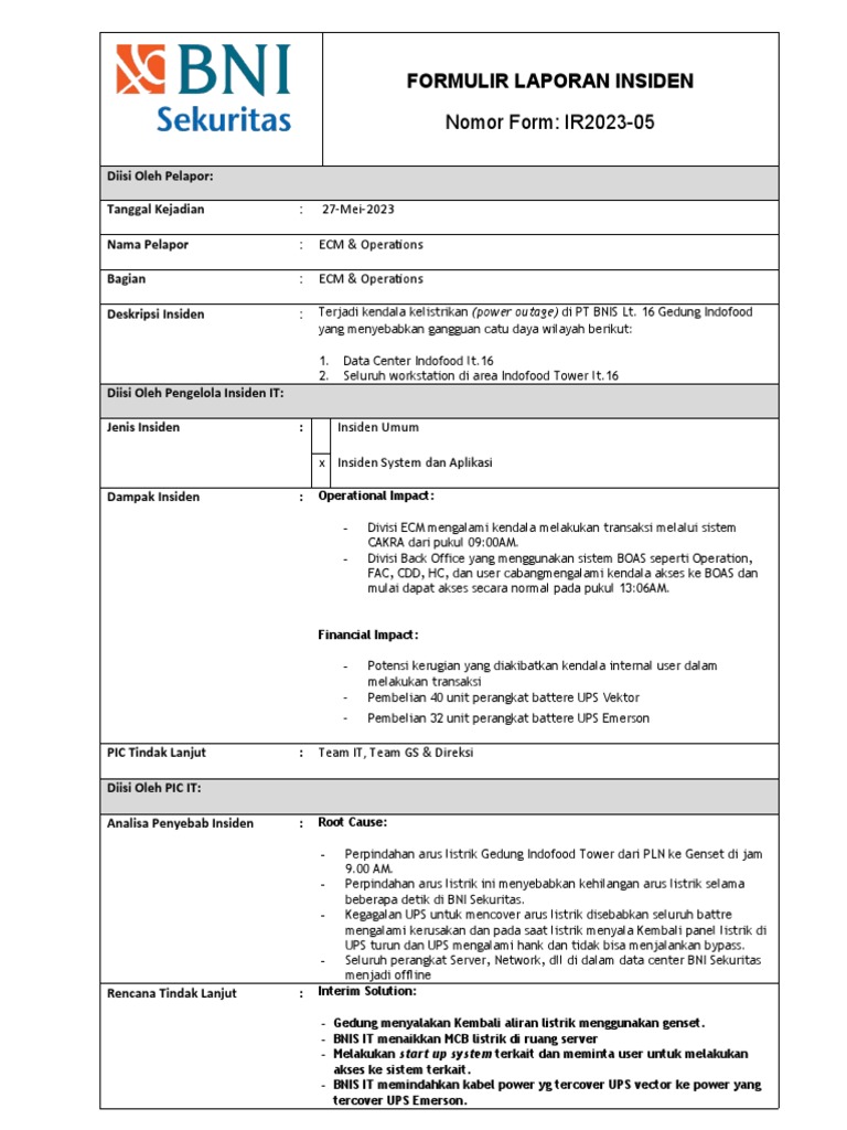Formulir Laporan Insiden | PDF