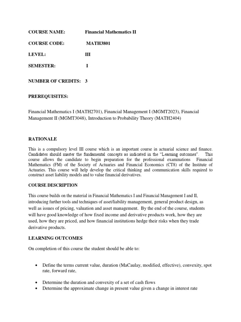 Math 3801 | PDF | Option (Finance) | Bond Duration