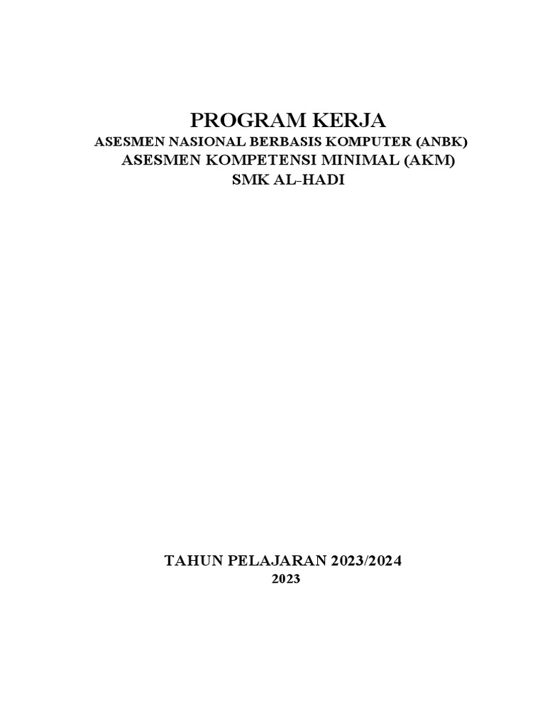 Program Kerja ANBK 2023 SMK Al-Hadi | PDF