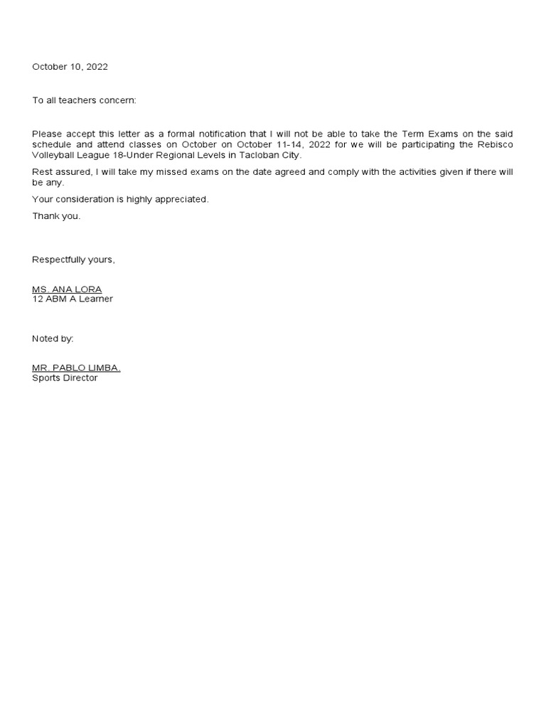 Excuse Letter Sample | PDF