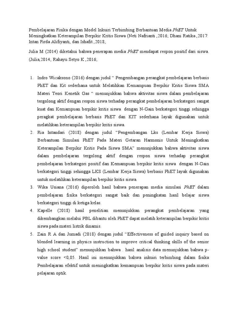 Pembelajaran Fisika Dengan Model Inkuiri Terbimbing Berbantuan Media PhET Untuk Meningkatkan ...