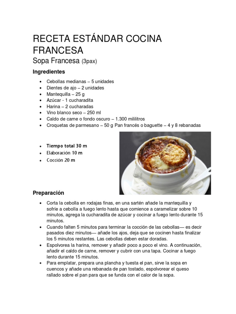 Receta Estándar Cocina Francesa | PDF | Sopa | Panes