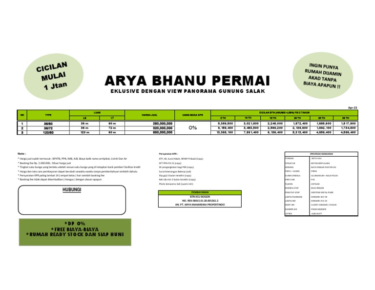 Contoh Price List Perumahan | PDF