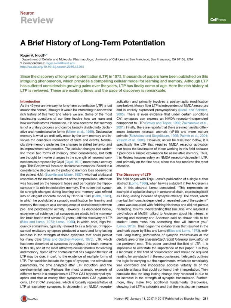 2017 - A Brief History of Long-Term Potentiation | PDF | Long Term ...
