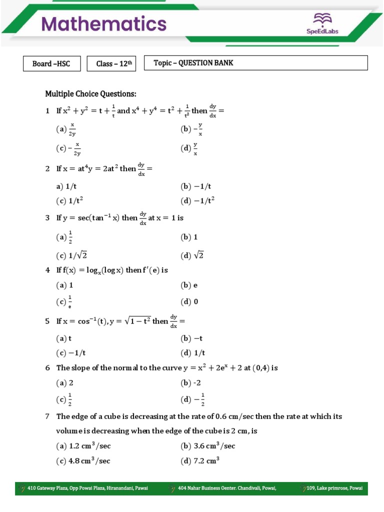 HSC - 12th - Maths - QUESTION BANK | Download Free PDF | Geometry | Mathematical Analysis