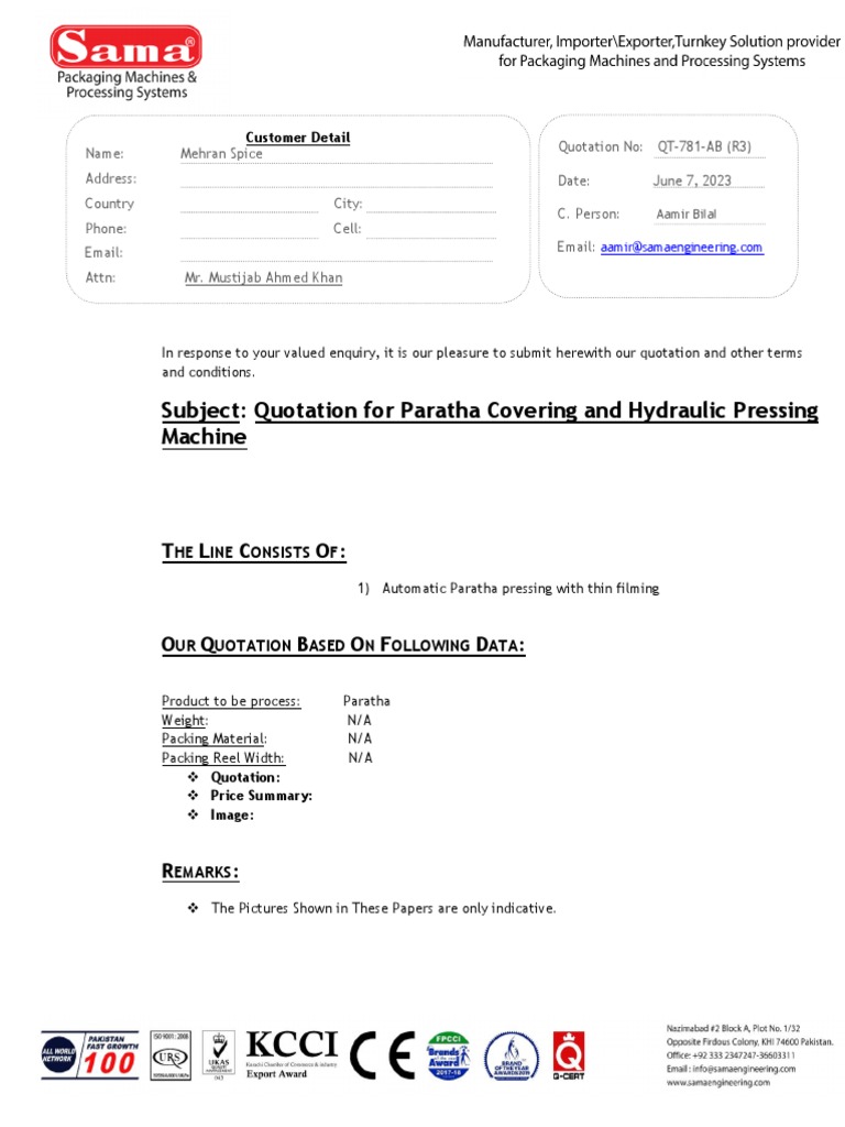 Automatic Paratha Pressing Unit (R3) | PDF | Procurement | Packaging ...