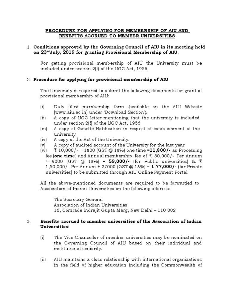 Procedure For Applying For Membership of Aiu | PDF