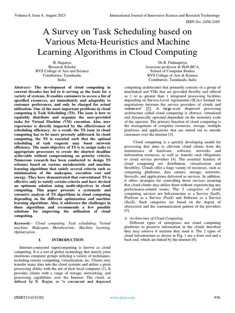 A Survey On Task Scheduling Based On Various Meta-Heuristics and ... A Survey On Task Scheduling Based On Various Meta-Heuristics and ...