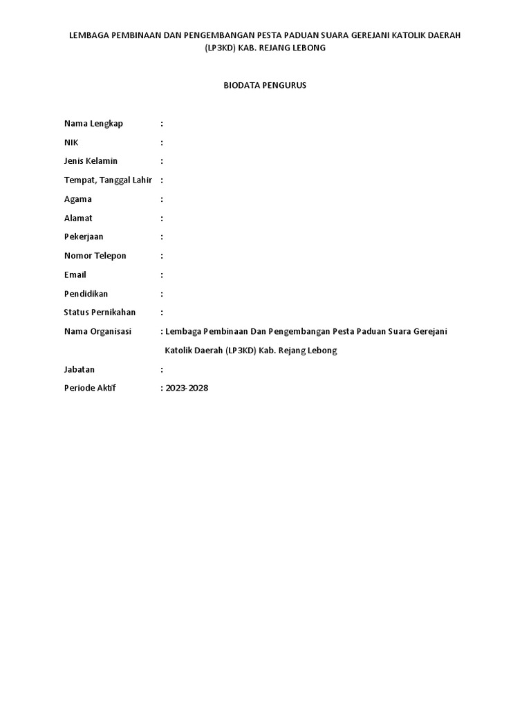 Biodata Pengurus Organisasi | PDF