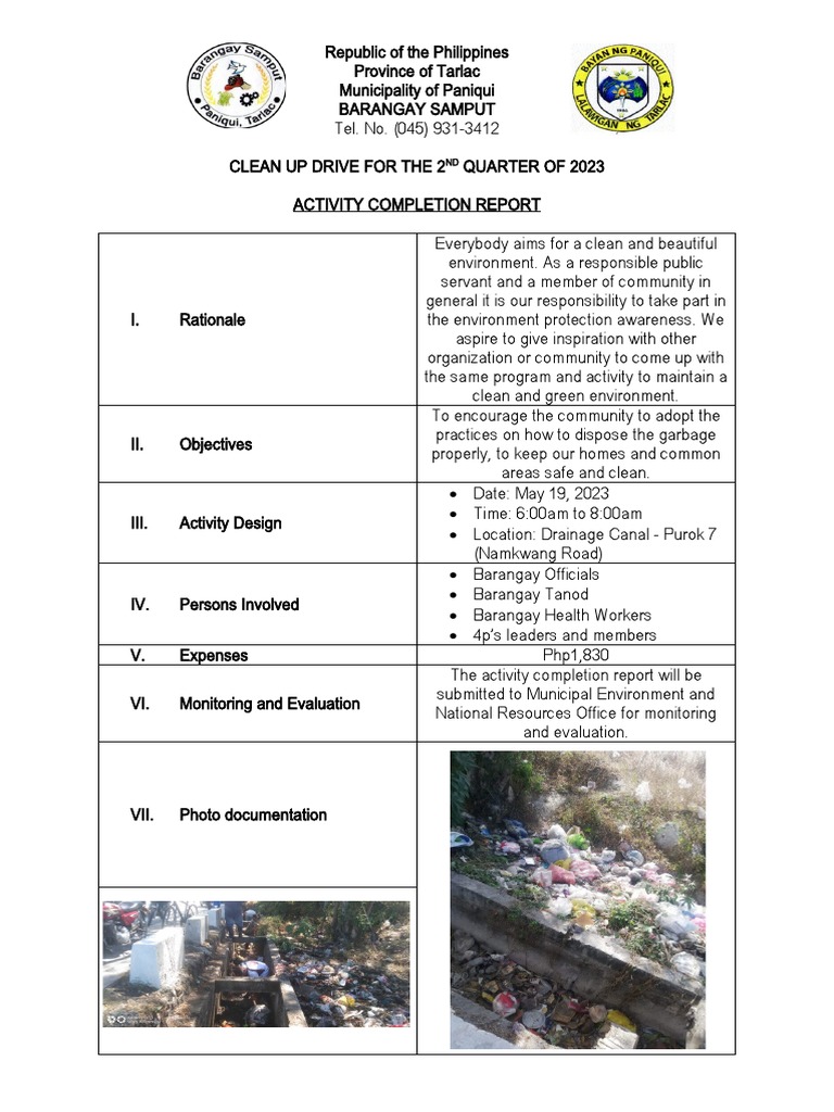 Barangay Samput Clean Up Drive Report | PDF