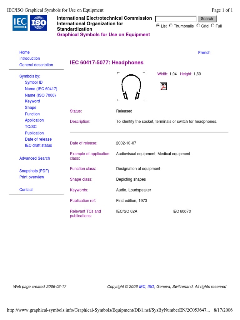 IEC 60417-5077: Headphones: Graphical Symbols For Use On Equipment ...