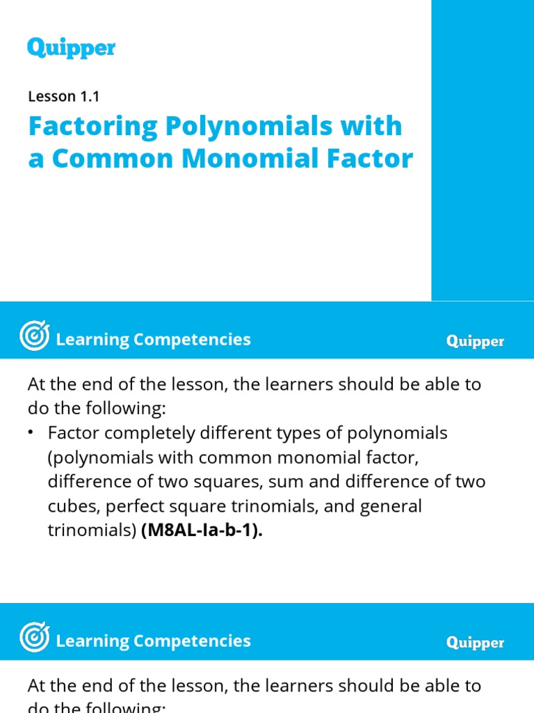 ME Math 8 Q1 0101 PS | PDF | Factorization | Polynomial