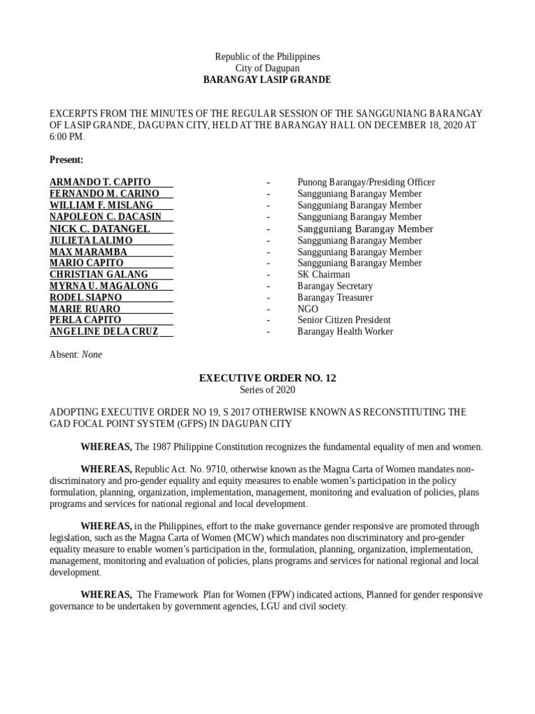 Barangay GAD Focal Point System - January 8, 2023 | PDF | Government | Justice