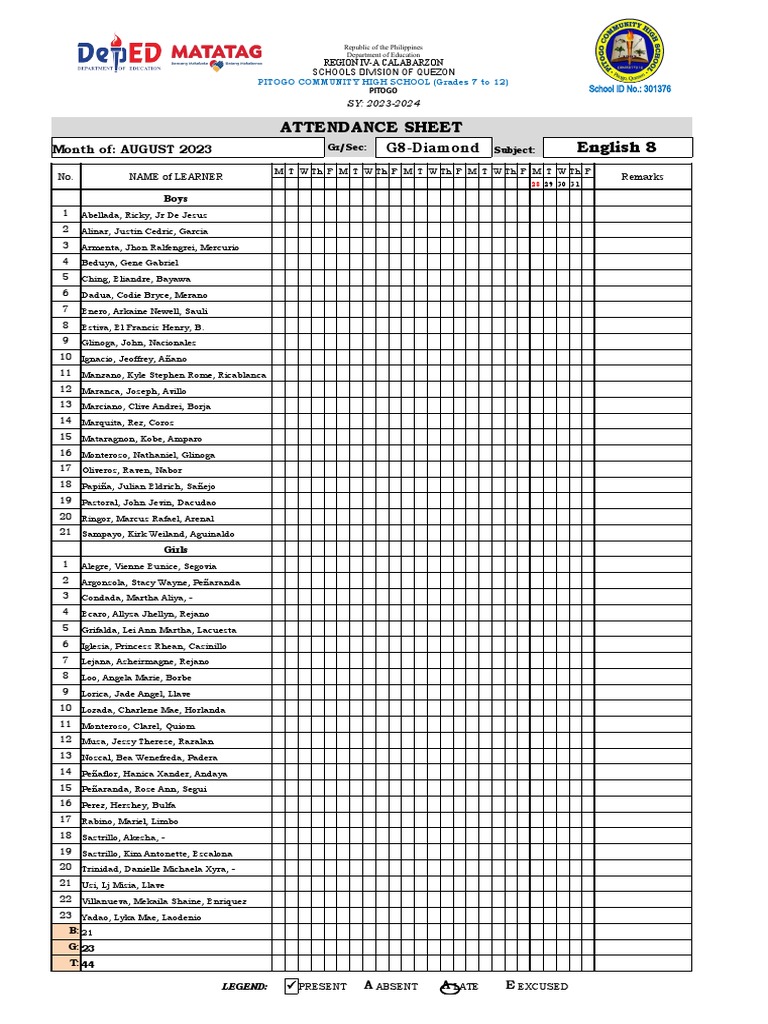Attendance Subject-Teacher TEMPLATE | PDF | Public Administration ...