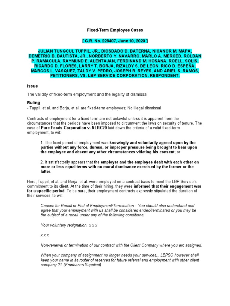 Fixed Term Employee Cases Pdf Employment Justice
