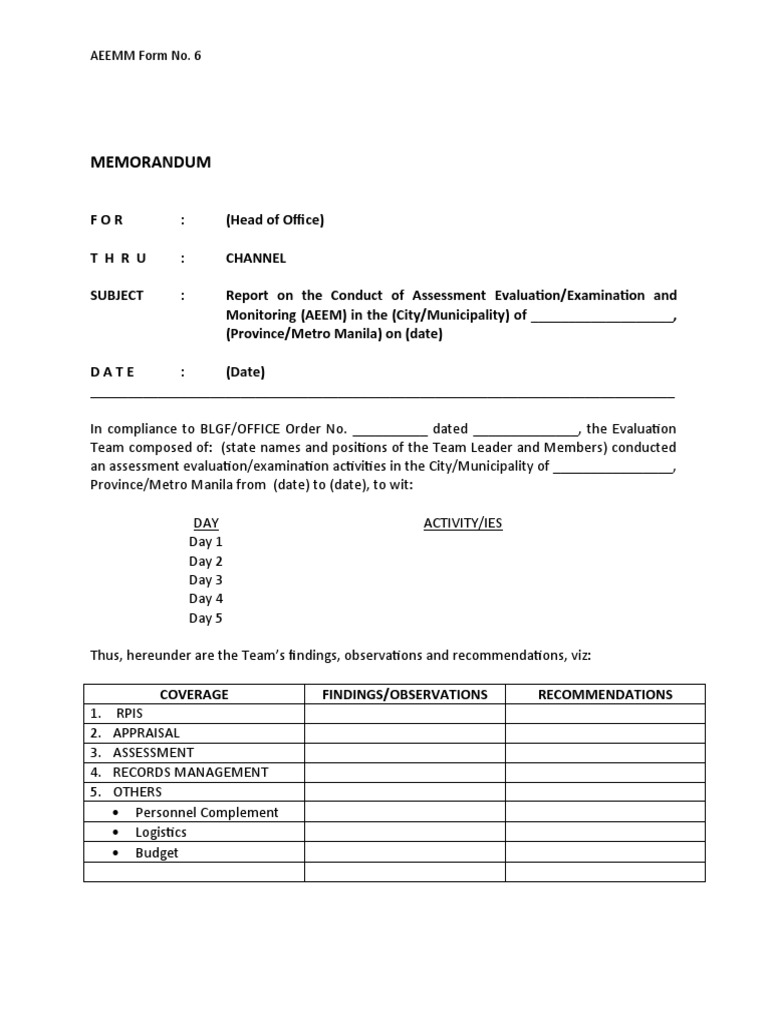 AEEMM Form No. 6 - Evaluation Report Pro-Forma | PDF