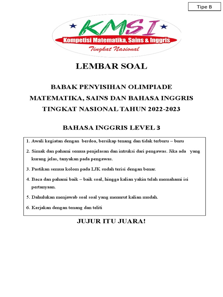 SOAL PENYISIHAN BING LEV 3 [TIPE B] | PDF