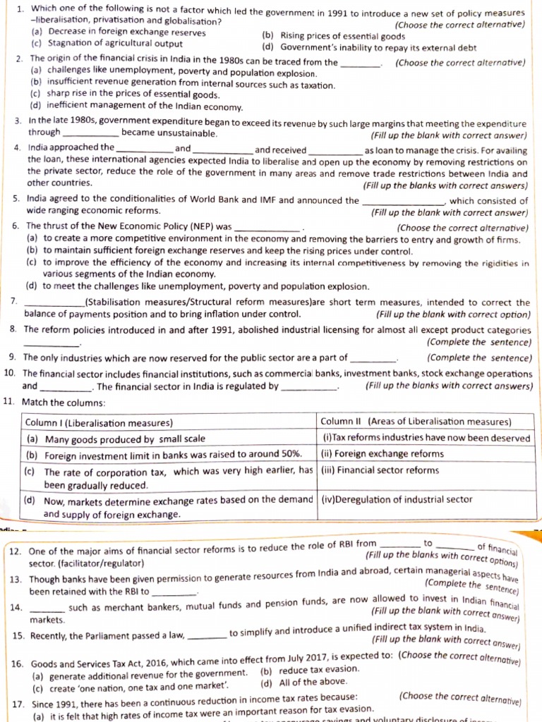 Economic Reforms 1991 - MCQs Assignment | PDF | Taxes | Value Added Tax