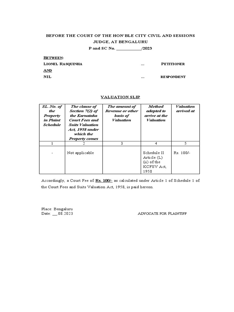 Karnataka Court Fee Valuation Slip | PDF | Finance & Money Management