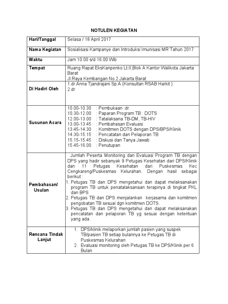 NOTULEN KEGIATAN Contoh | PDF | Kesehatan Holistik | Sains & Matematika
