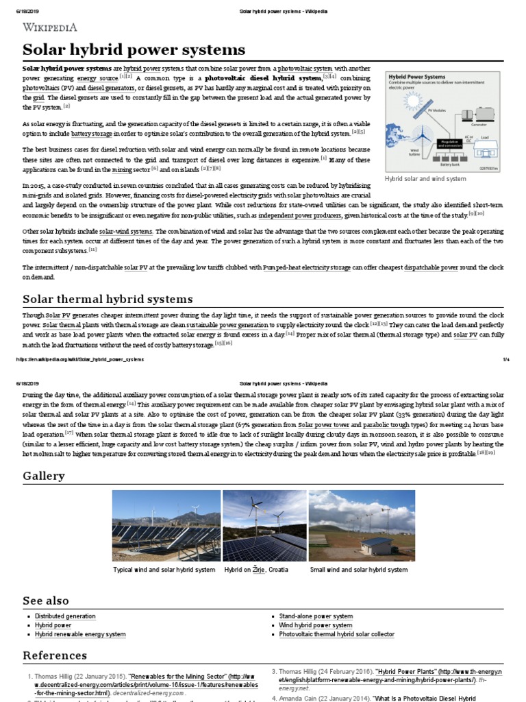 Hybrid Power System - Solar Hybrid Power Systems - Wikipedia | PDF | Solar Power | Renewable Energy