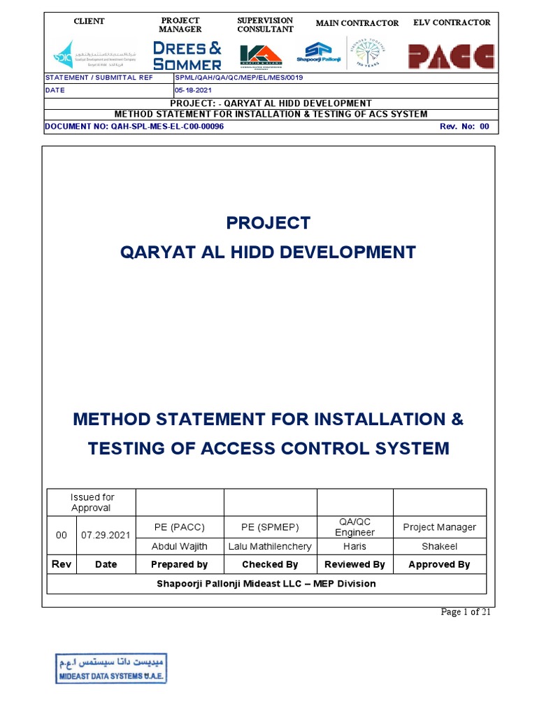 MS For The Access Control System Installation and Termination | PDF ...