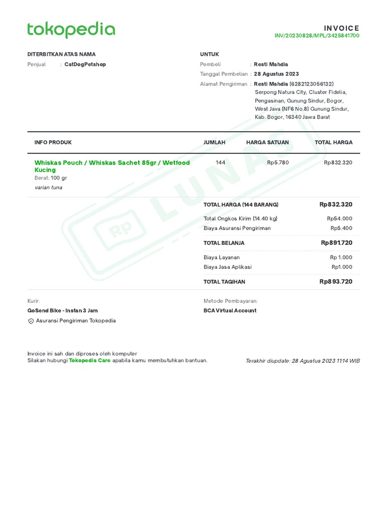 Invoice Tokped | PDF