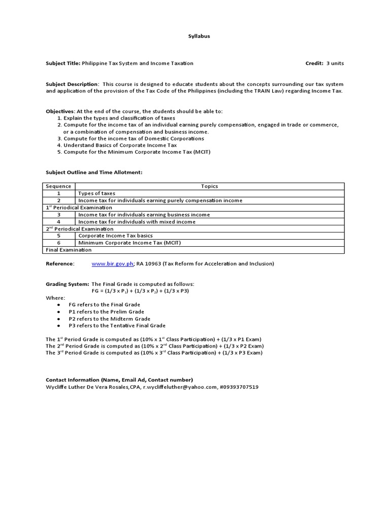 Income tax Syllabus | PDF