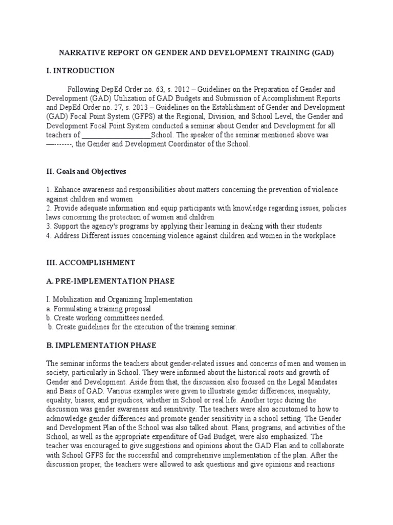 Narrative-Report Gad | PDF | Gender And Development | Gender