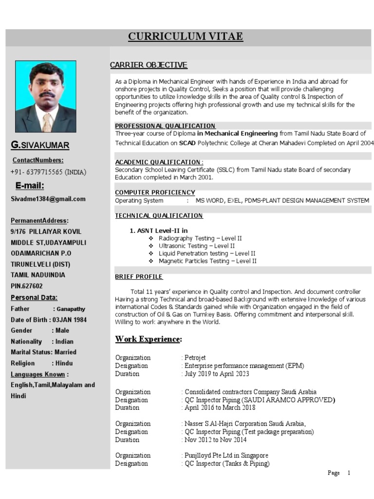 CV QC Inspector | PDF | Specification (Technical Standard) | Pipe ...