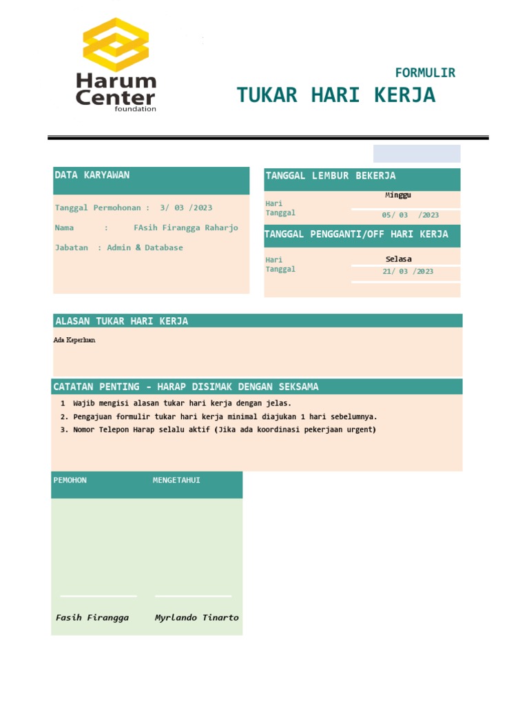 Form Tukar Hari Kerja | PDF