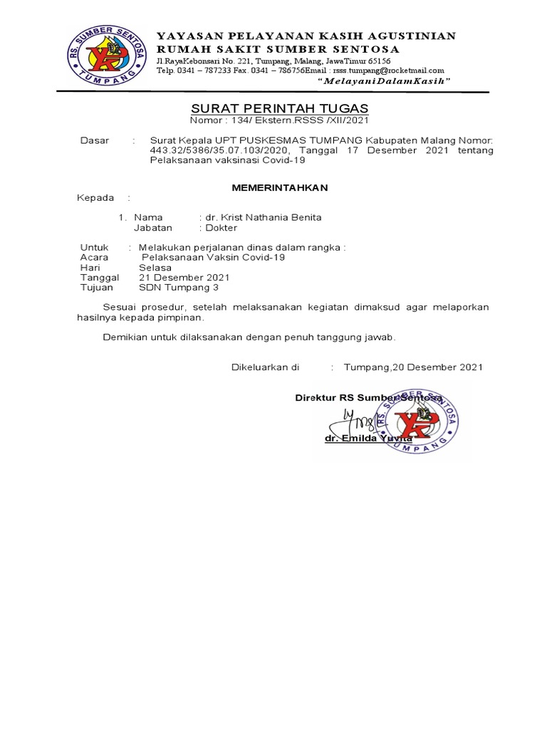 10 Surat Tugas Vaksinasi Covid | PDF