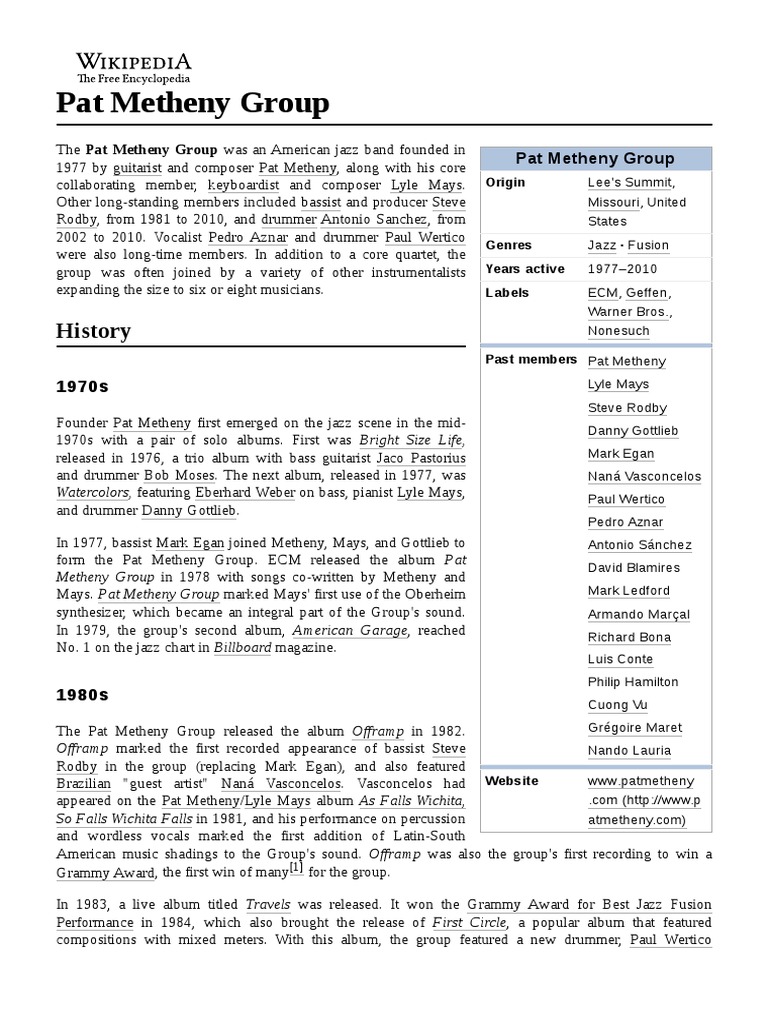 Pat Metheny Group | PDF | Jazz | Music Industry