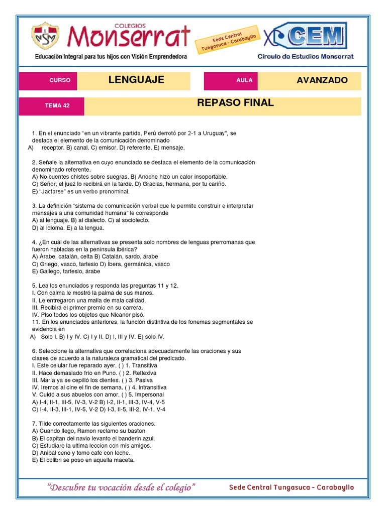 CEM AVA LENGUAJE PRACT SEM 42 | PDF | Comunicación | Verbo