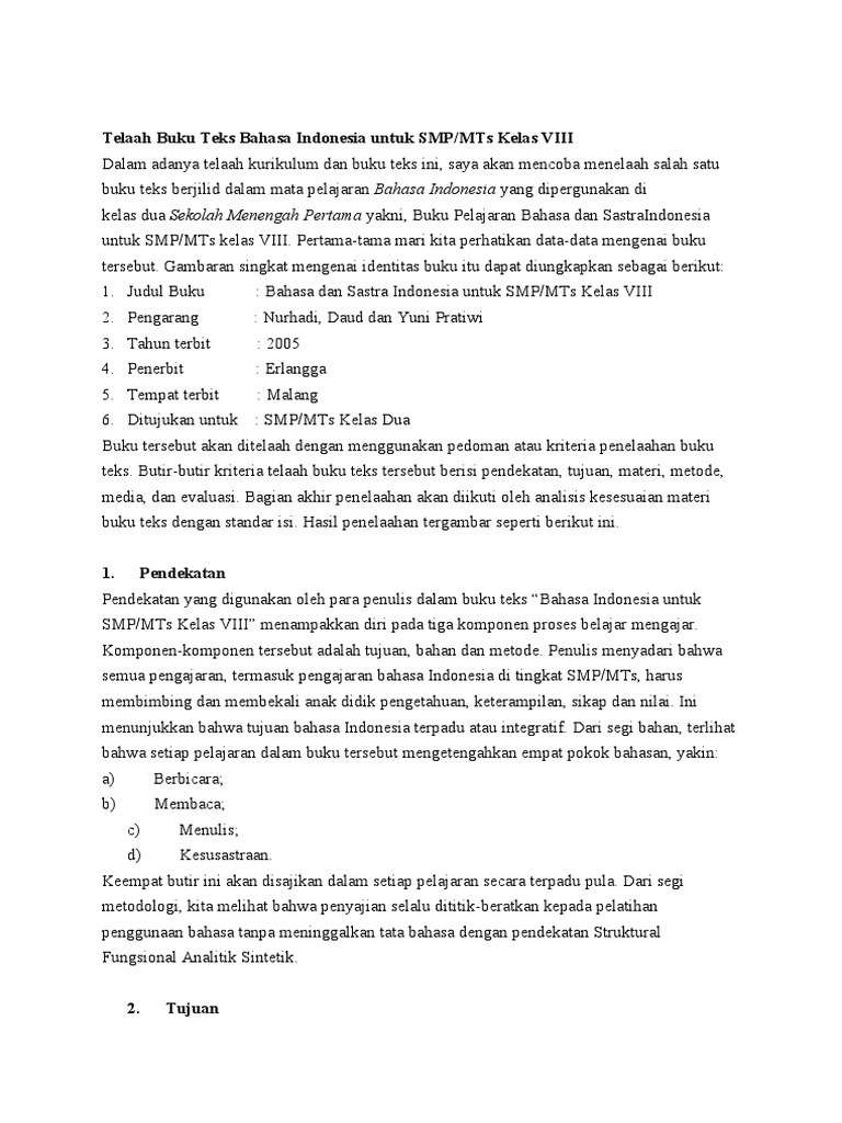 Telaah Buku Teks Bahasa Indonesia Untuk SMP | PDF